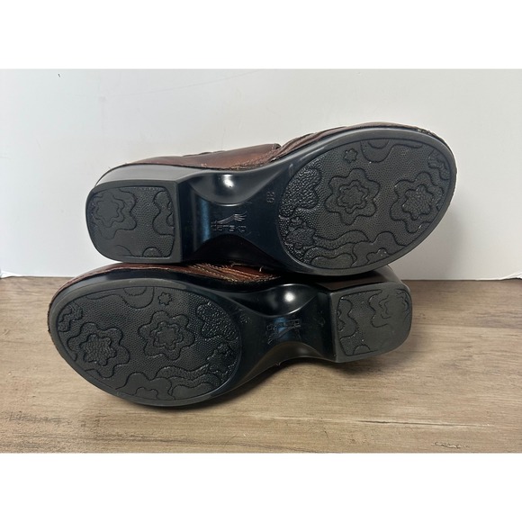 Dansko | Shoes | Dansko Harlow Mary Jane Clogs Brown Leather Floral ...
